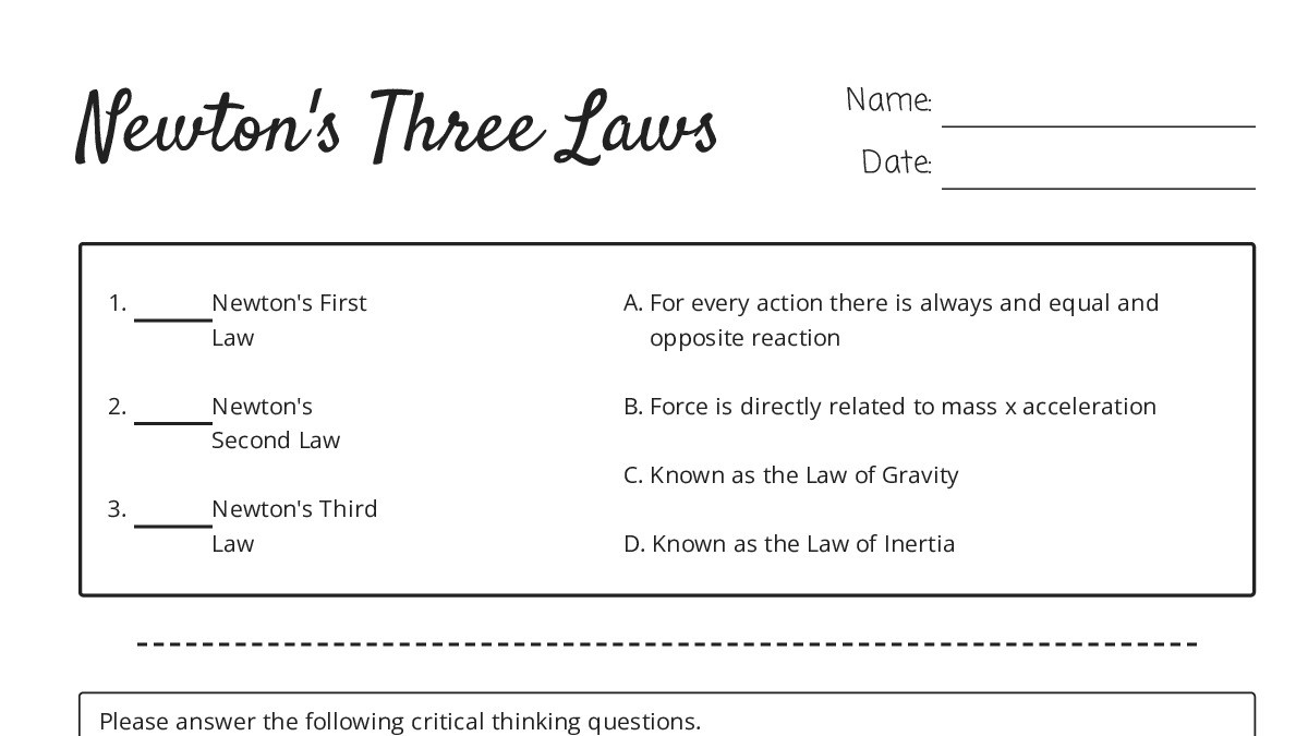 Newton's Three Laws - My Worksheet Maker: Create Your Own Worksheets