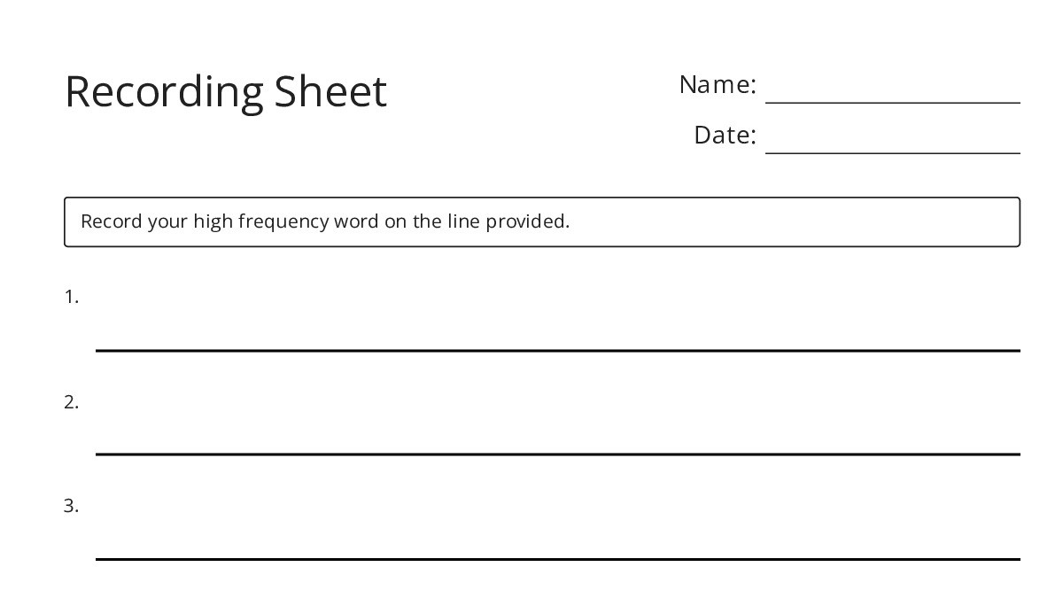 Recording Sheet - My Worksheet Maker: Create Your Own Worksheets