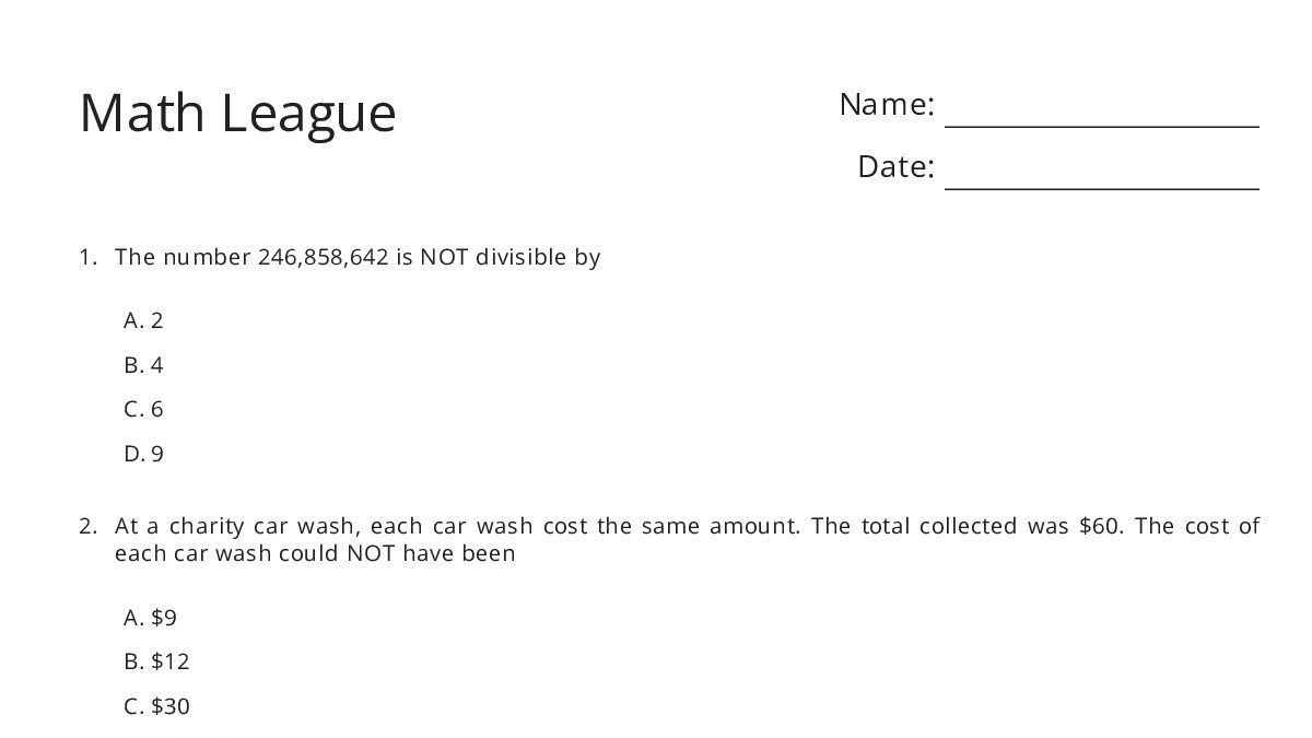 Math League - My Worksheet Maker: Create Your Own Worksheets
