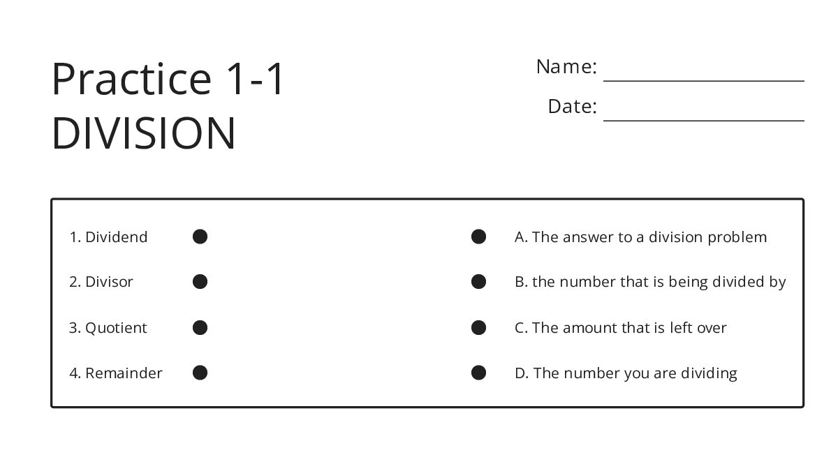 Practice 1-1 DIVISION - My Worksheet Maker: Create Your Own Worksheets