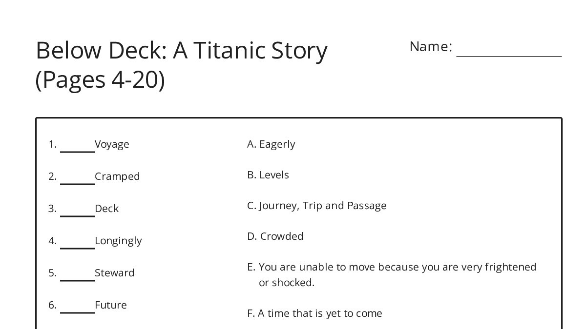 Below Deck: A Titanic Story (Pages 4-20) - My Worksheet Maker: Create ...