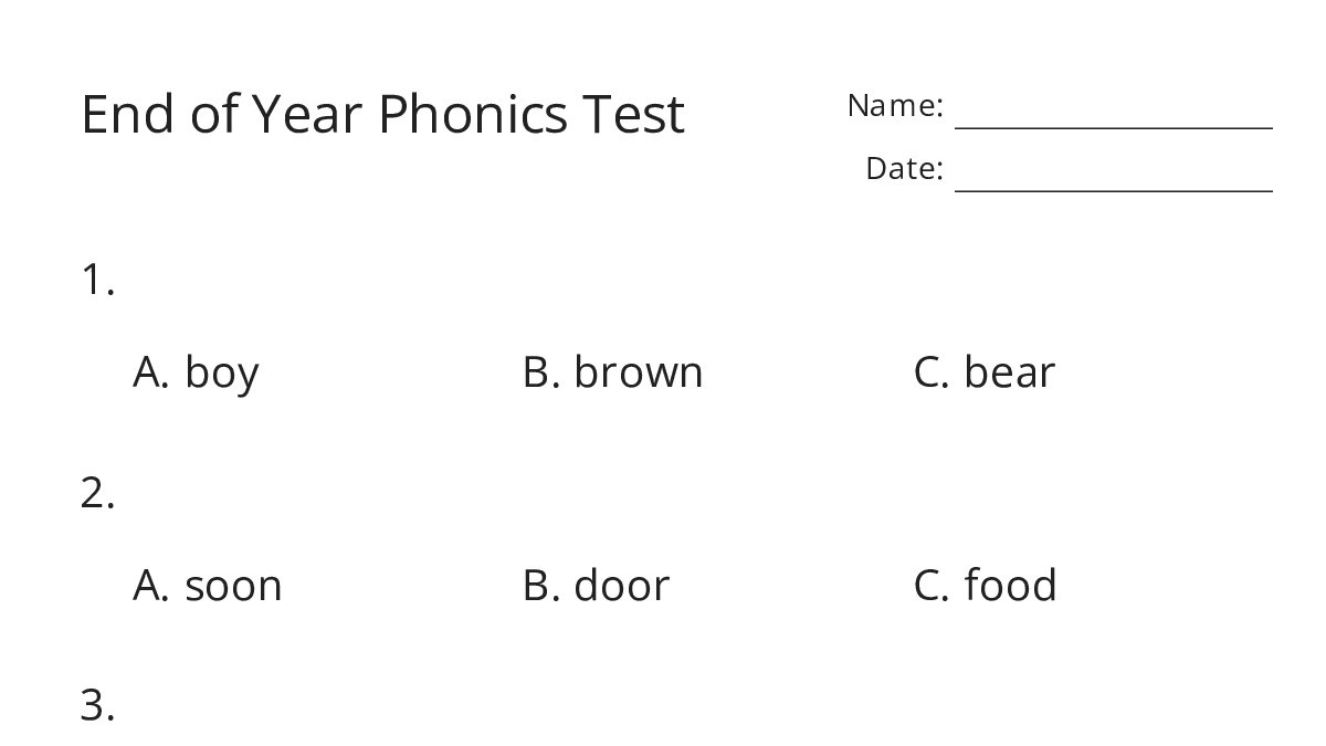 End of Year Phonics Test - My Worksheet Maker: Create Your Own Worksheets