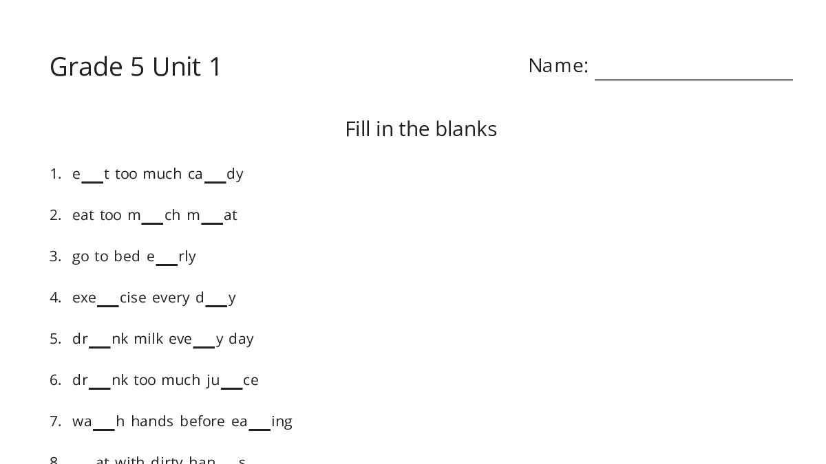 Grade 5 Unit 1 - My Worksheet Maker: Create Your Own Worksheets