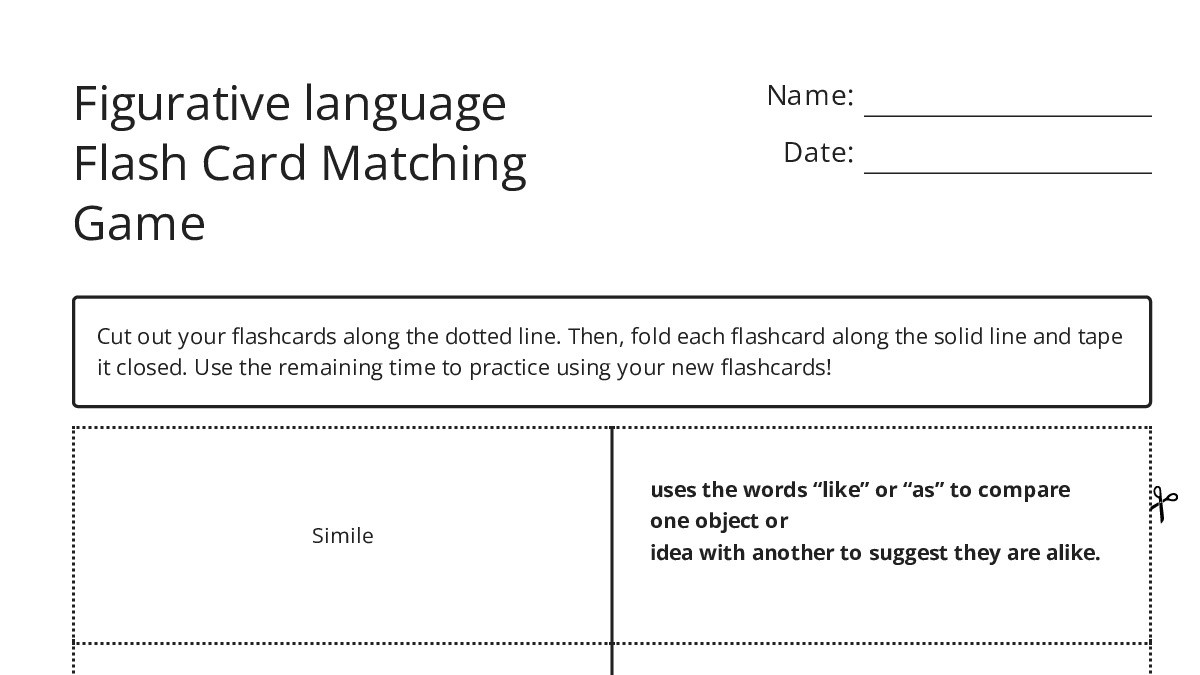 Figurative language Flash Card Matching Game - My Flashcard Maker ...