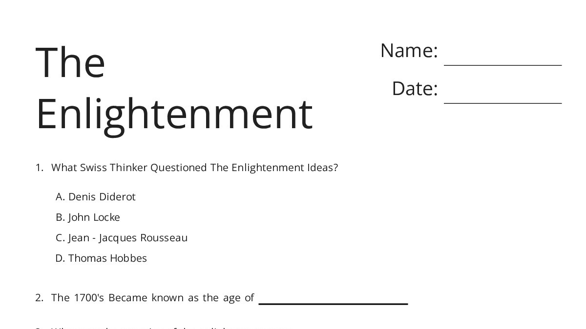 The Enlightenment - My Worksheet Maker: Create Your Own Worksheets