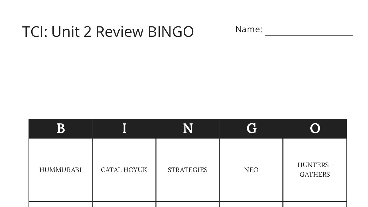 TCI: Unit 2 Review BINGO - My Bingo Maker: Create Your Own Bingo Cards