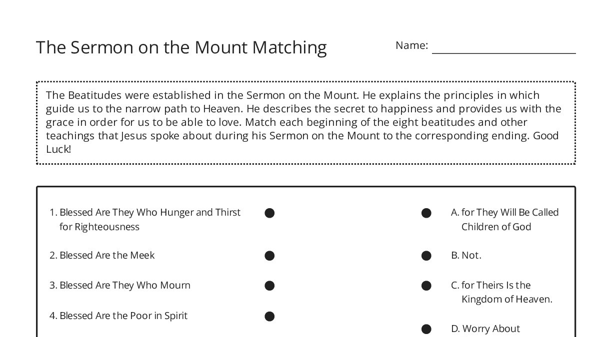 The Sermon on the Mount Matching - My Worksheet Maker: Create Your Own ...