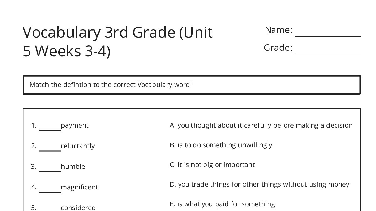 Vocabulary 3rd Grade (Unit 5 Weeks 3-4) - My Worksheet Maker: Create ...