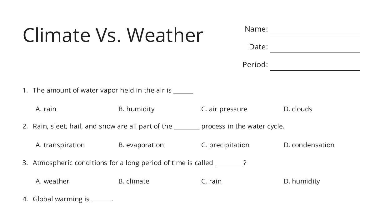 Climate Vs. Weather - My Worksheet Maker: Create Your Own Worksheets