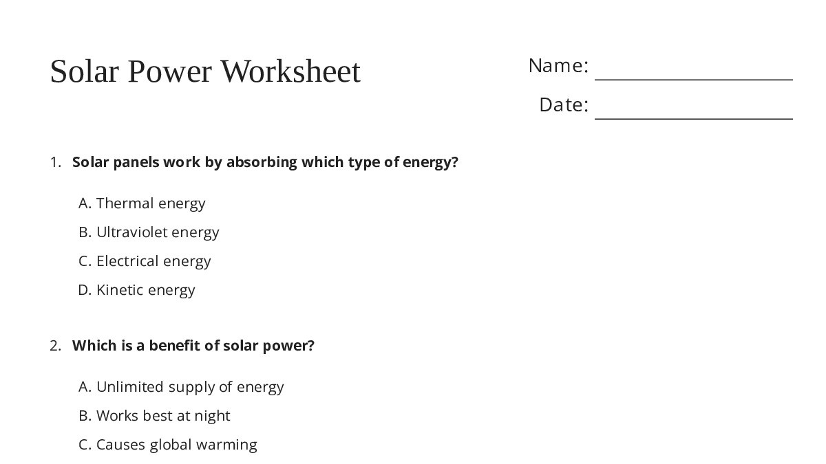 Solar Power Worksheet - My Worksheet Maker: Create Your Own Worksheets