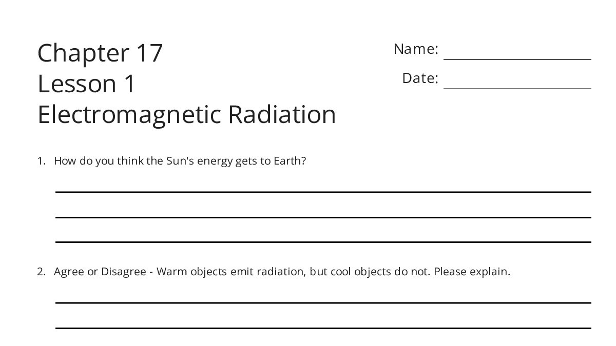 Chapter 17 Lesson 1 Electromagnetic Radiation - My Worksheet Maker ...
