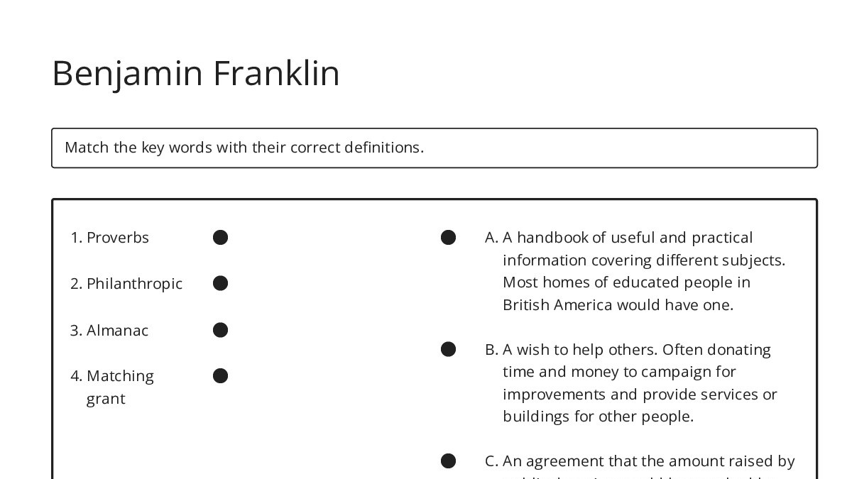 Benjamin Franklin - My Worksheet Maker: Create Your Own Worksheets