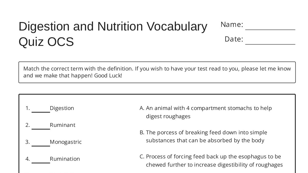Digestion and Nutrition Vocabulary Quiz OCS - My Worksheet Maker ...