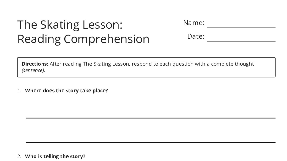 The Skating Lesson: Reading Comprehension - My Worksheet Maker: Create ...