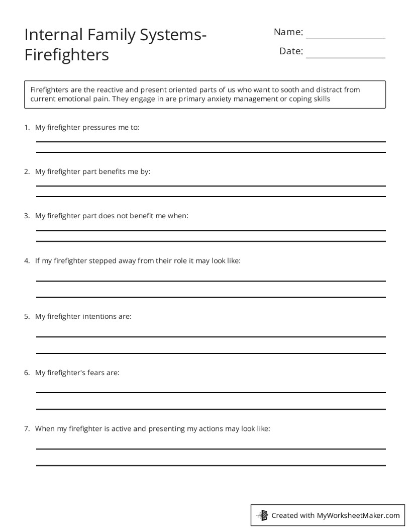 Internal Family Systems-Firefighters - My Worksheet Maker: Create Your ...