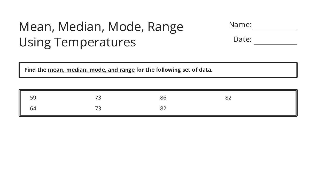 Mean, Median, Mode, Range Using Temperatures - My Worksheet Maker ...
