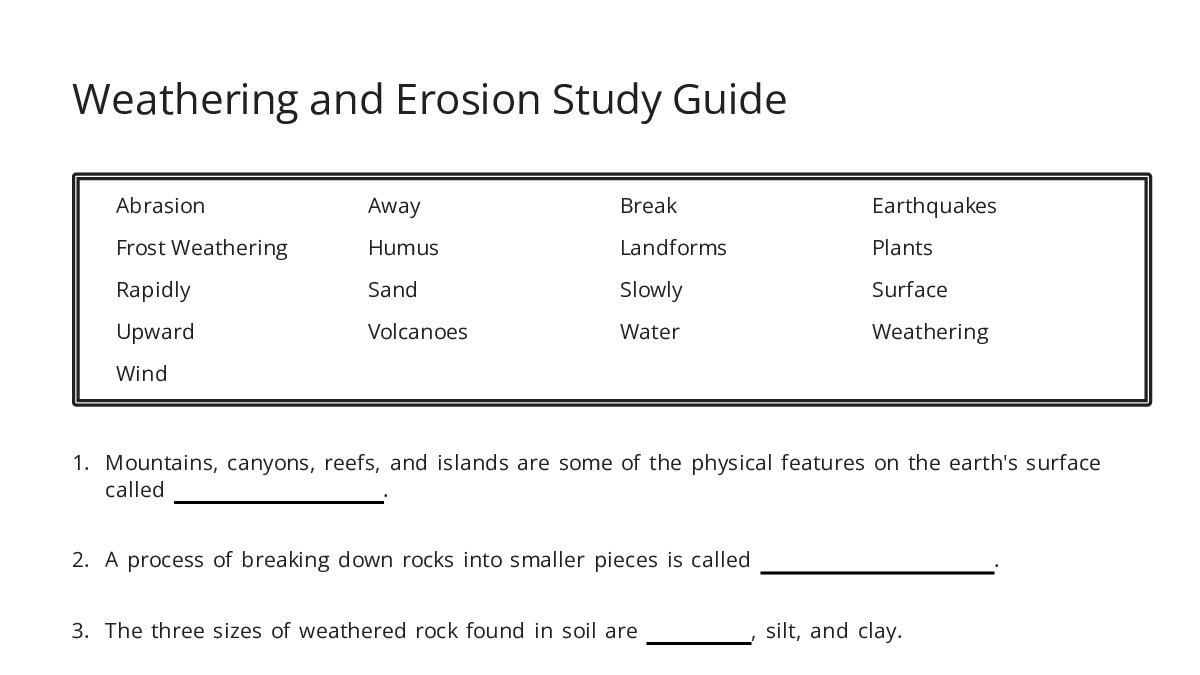 Weathering and Erosion Study Guide - My Worksheet Maker: Create Your ...