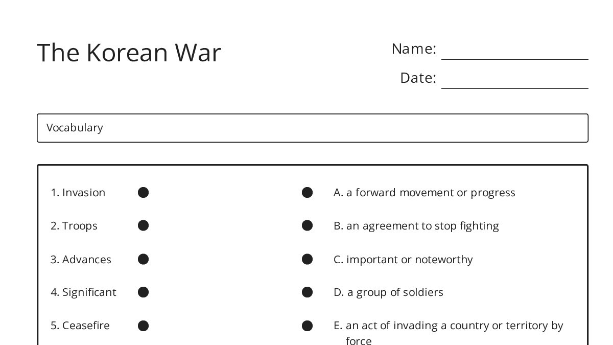 The Korean War - My Worksheet Maker: Create Your Own Worksheets