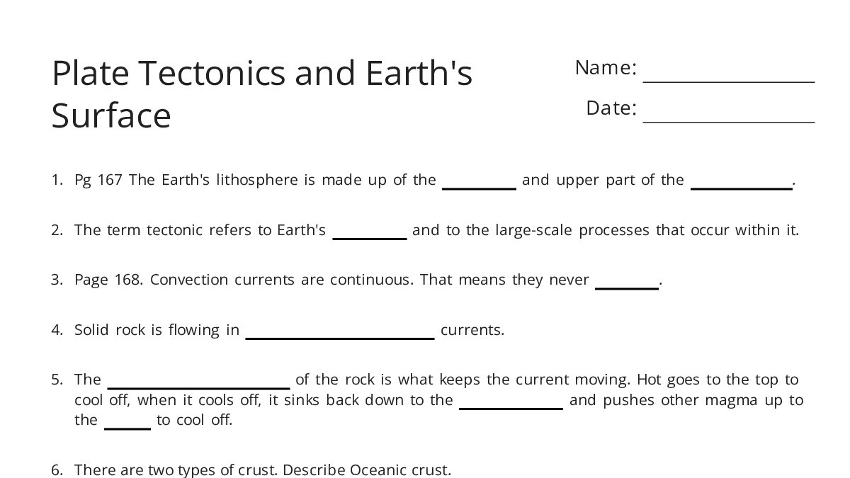 Plate Tectonics and Earth's Surface - My Worksheet Maker: Create Your ...