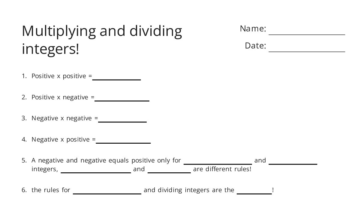 Multiplying and dividing integers! - My Worksheet Maker: Create Your ...