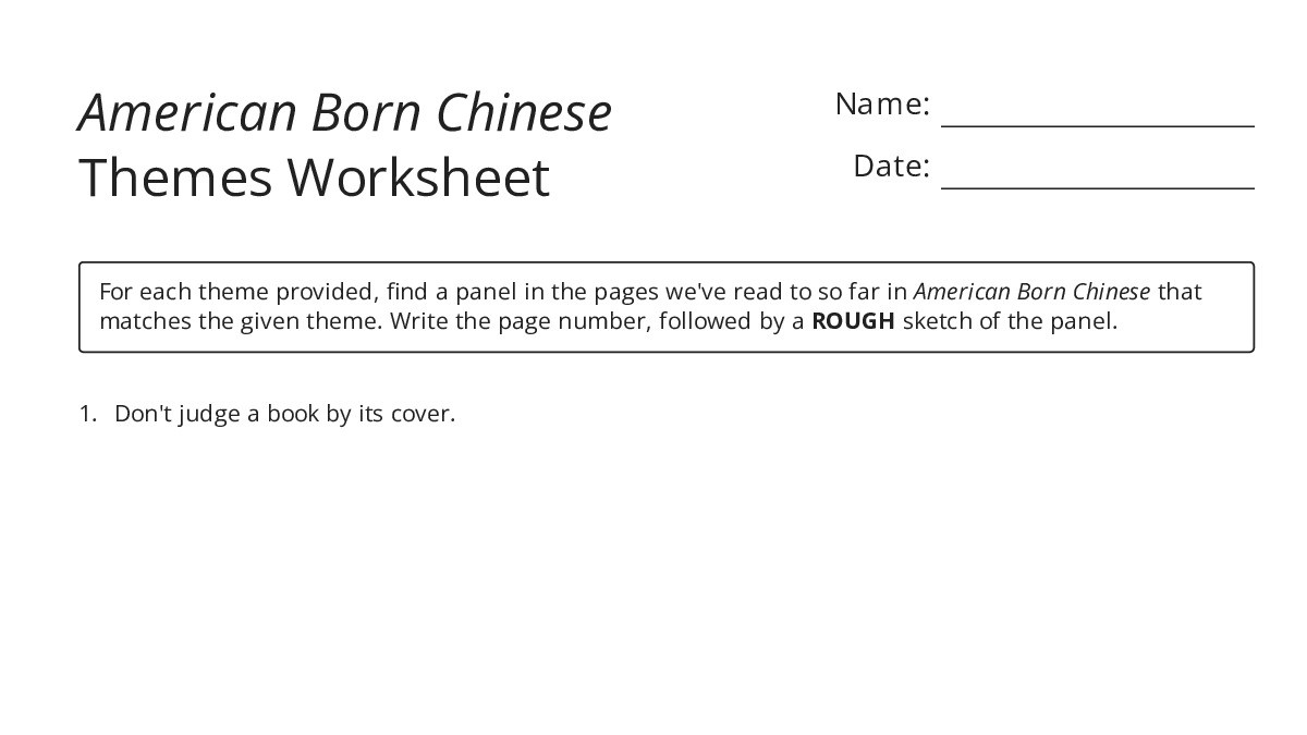 American Born Chinese Themes Worksheet - My Worksheet Maker: Create ...