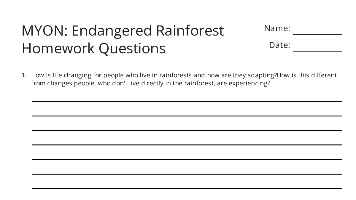 MYON: Endangered Rainforest Homework Questions - My Worksheet Maker ...
