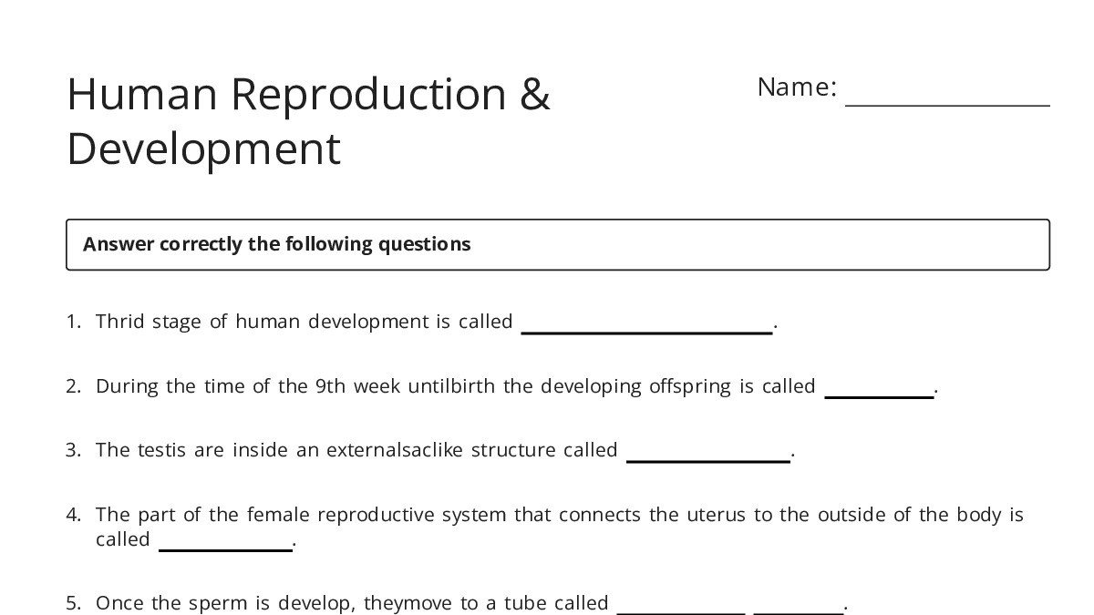 Human Reproduction & Development - My Worksheet Maker: Create Your Own ...