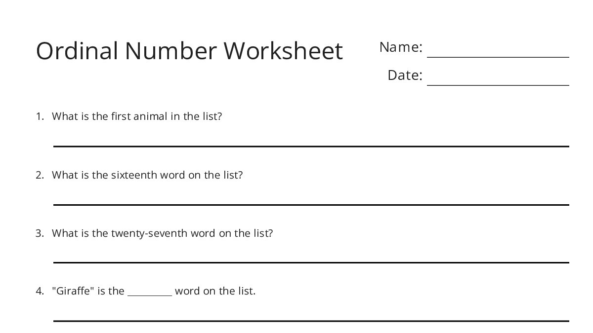 Ordinal Number Worksheet - My Worksheet Maker: Create Your Own Worksheets