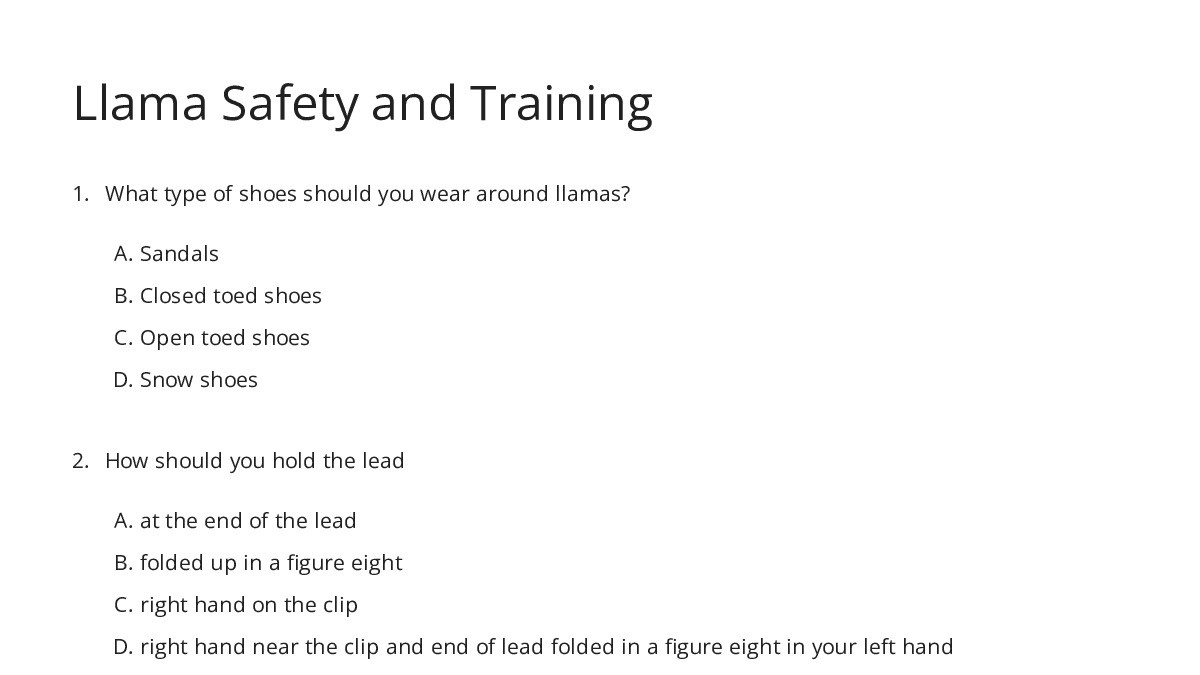 Llama Safety and Training - My Worksheet Maker: Create Your Own Worksheets