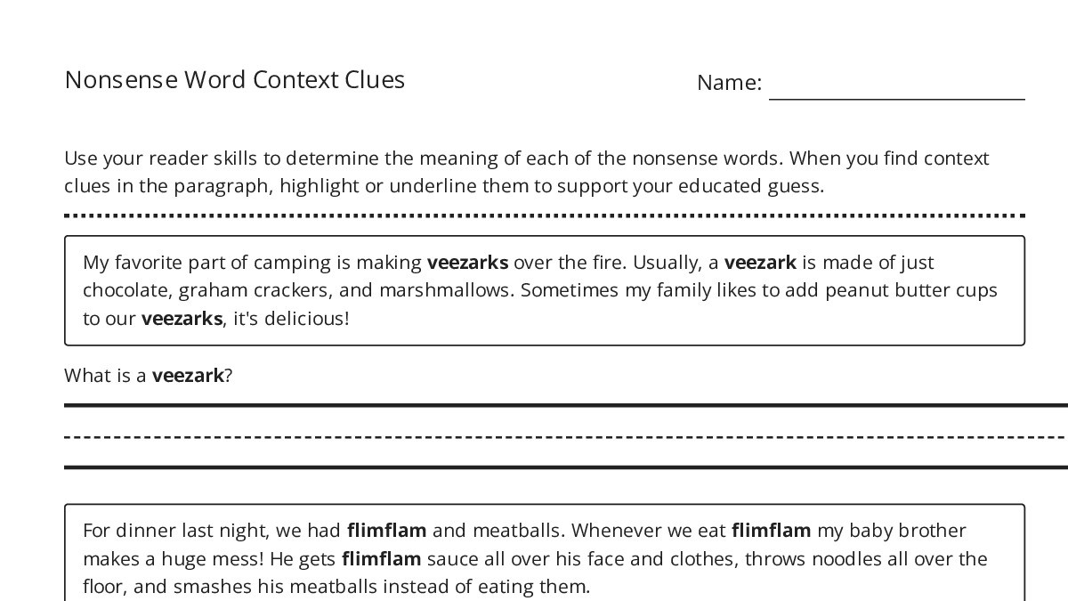 Nonsense Word Context Clues - My Worksheet Maker: Create Your Own ...