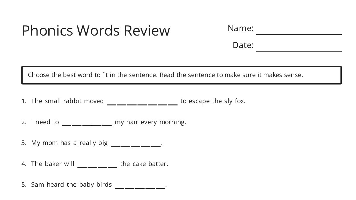 Phonics Words Review - My Worksheet Maker: Create Your Own Worksheets