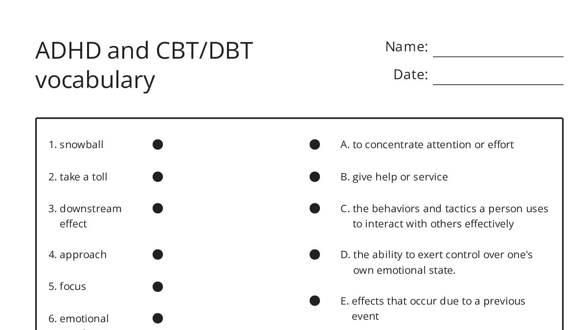 ADHD and CBT/DBT vocabulary - My Worksheet Maker: Create Your Own ...
