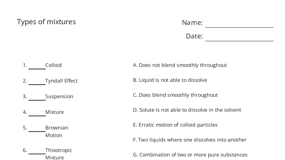 Types of mixtures - My Worksheet Maker: Create Your Own Worksheets