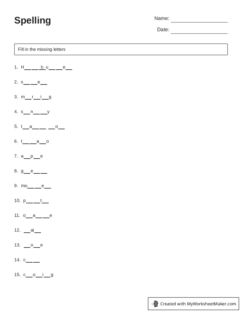 Spelling - My Worksheet Maker: Create Your Own Worksheets