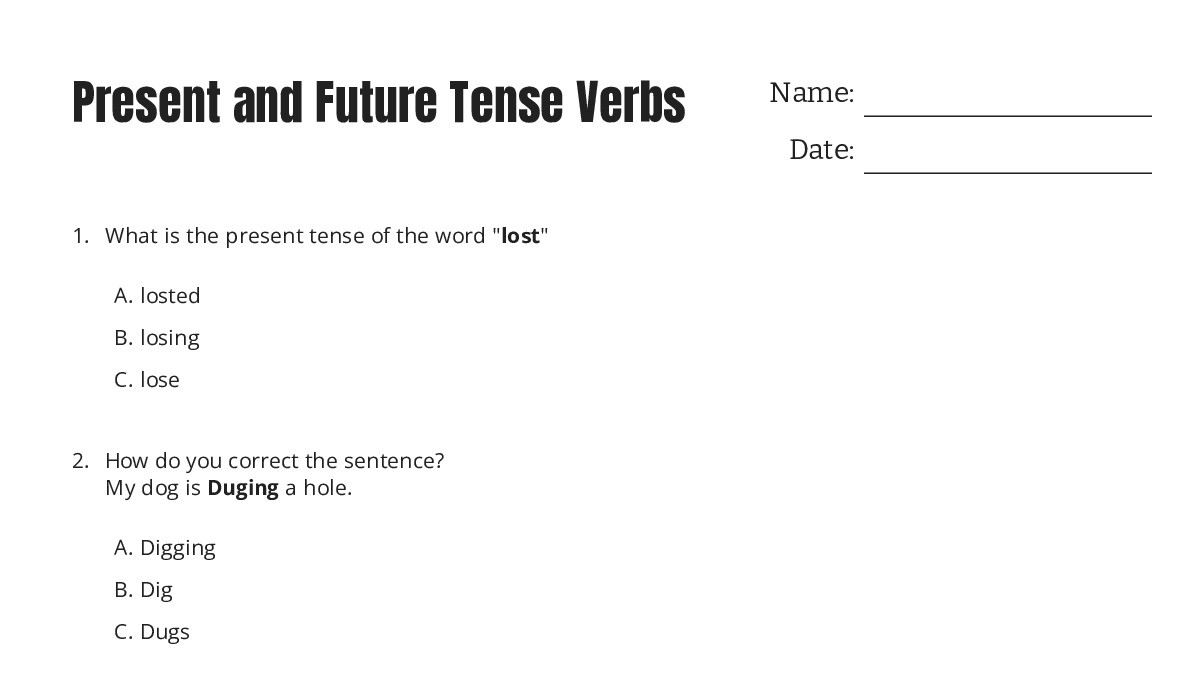 Present and Future Tense Verbs - My Worksheet Maker: Create Your Own ...