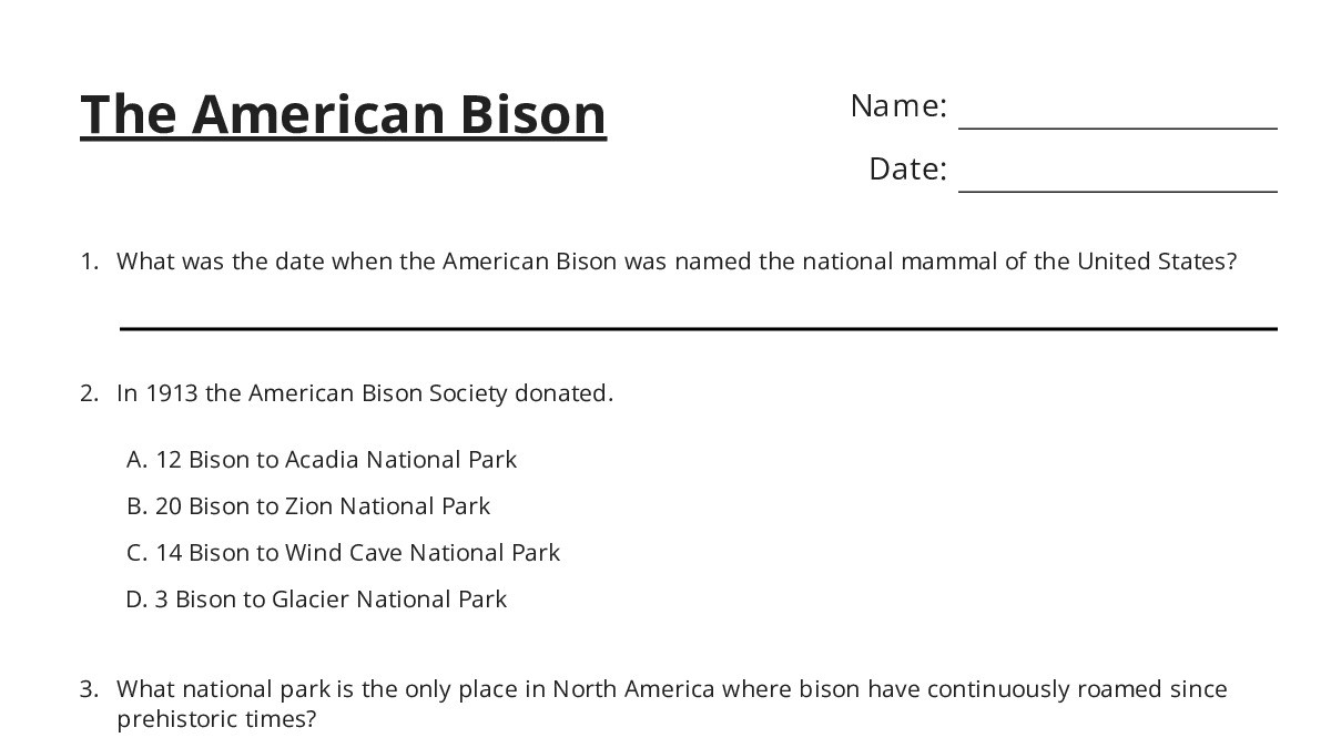 The American Bison - My Worksheet Maker: Create Your Own Worksheets