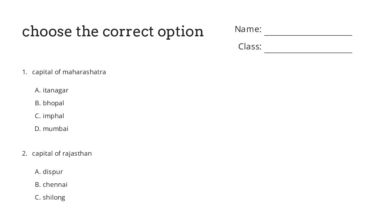choose the correct option - My Worksheet Maker: Create Your Own Worksheets
