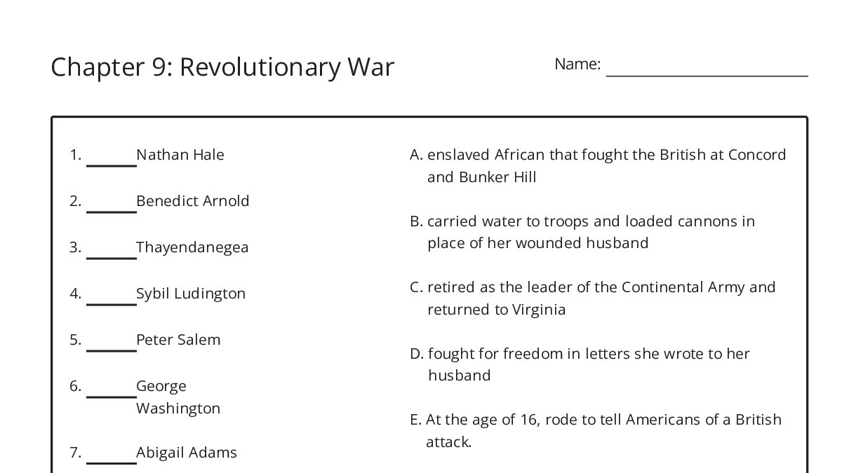 Chapter 9: Revolutionary War - My Worksheet Maker: Create Your Own ...