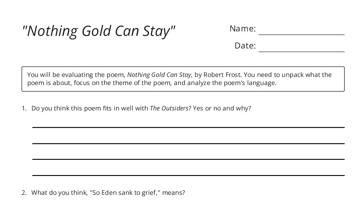 "Nothing Gold Can Stay" - My Worksheet Maker: Create Your Own Worksheets