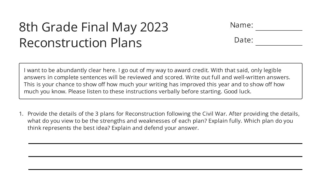 8th Grade Final May 2023 Reconstruction Plans - My Worksheet Maker ...