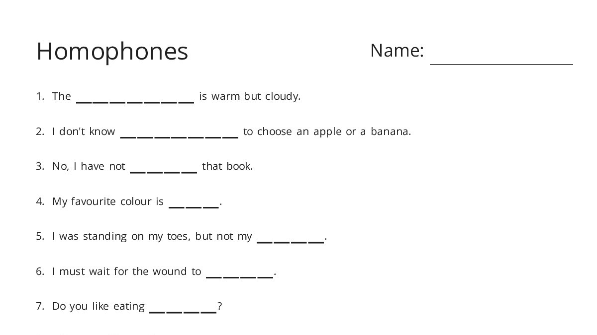 Homophones - My Worksheet Maker: Create Your Own Worksheets