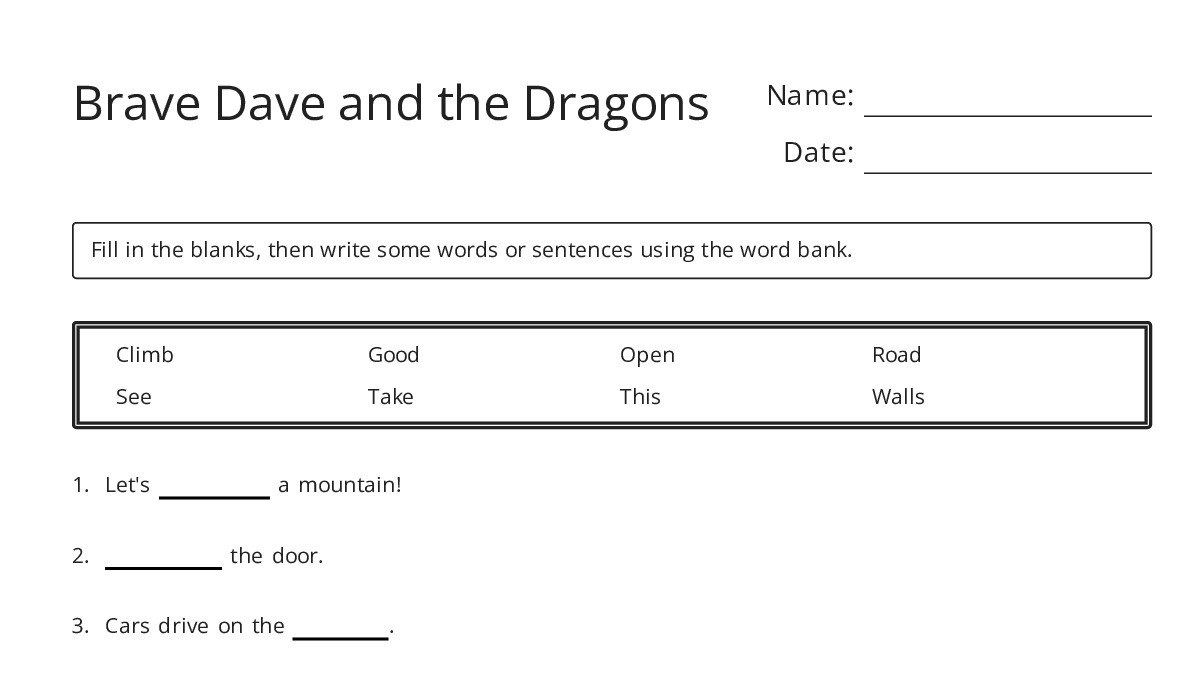 Brave Dave and the Dragons - My Worksheet Maker: Create Your Own Worksheets