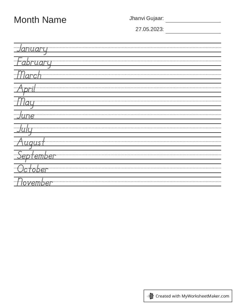 Month Name - My Worksheet Maker: Create Your Own Worksheets