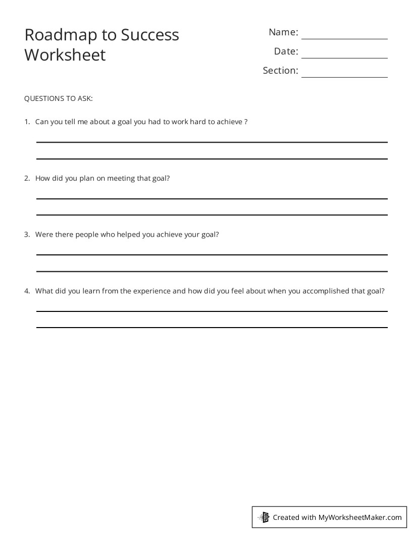 Roadmap to Success Worksheet - My Worksheet Maker: Create Your Own ...