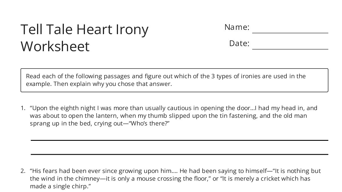 Tell Tale Heart Irony Worksheet - My Worksheet Maker: Create Your Own ...