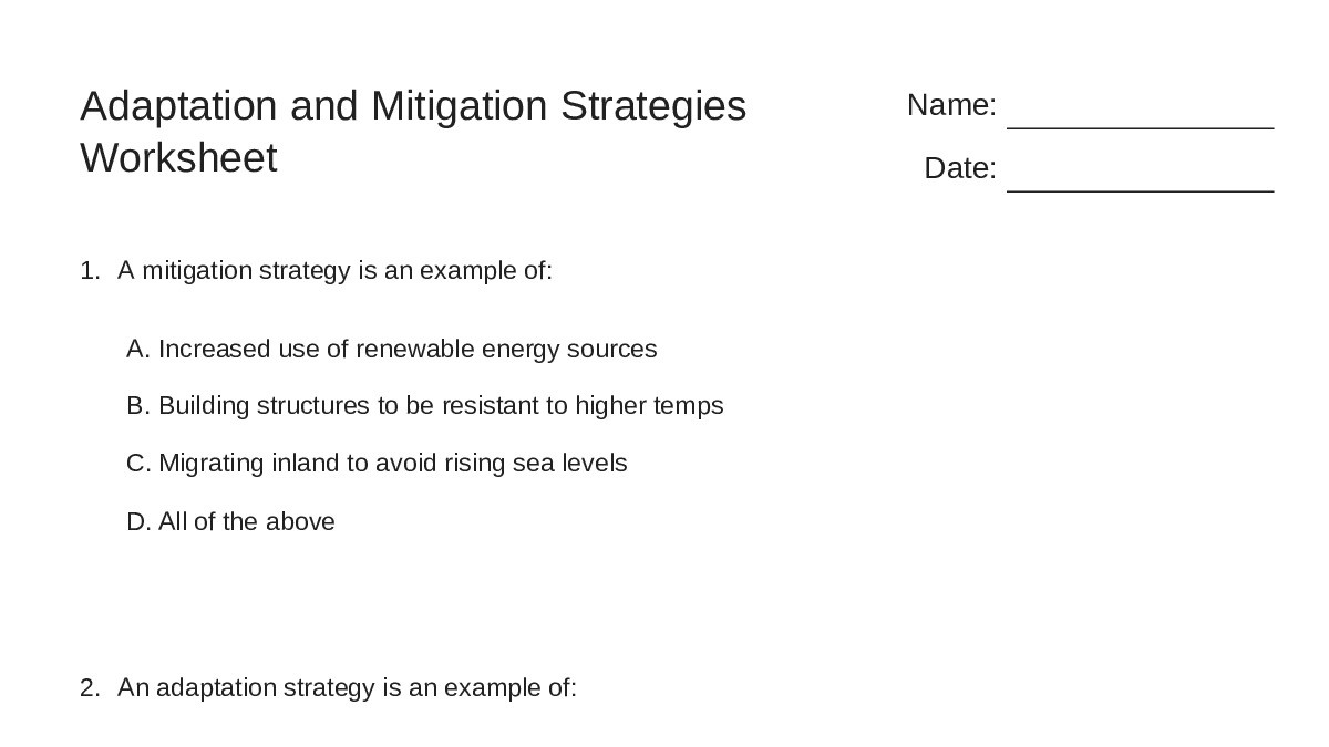 Adaptation and Mitigation Strategies Worksheet - My Worksheet Maker ...