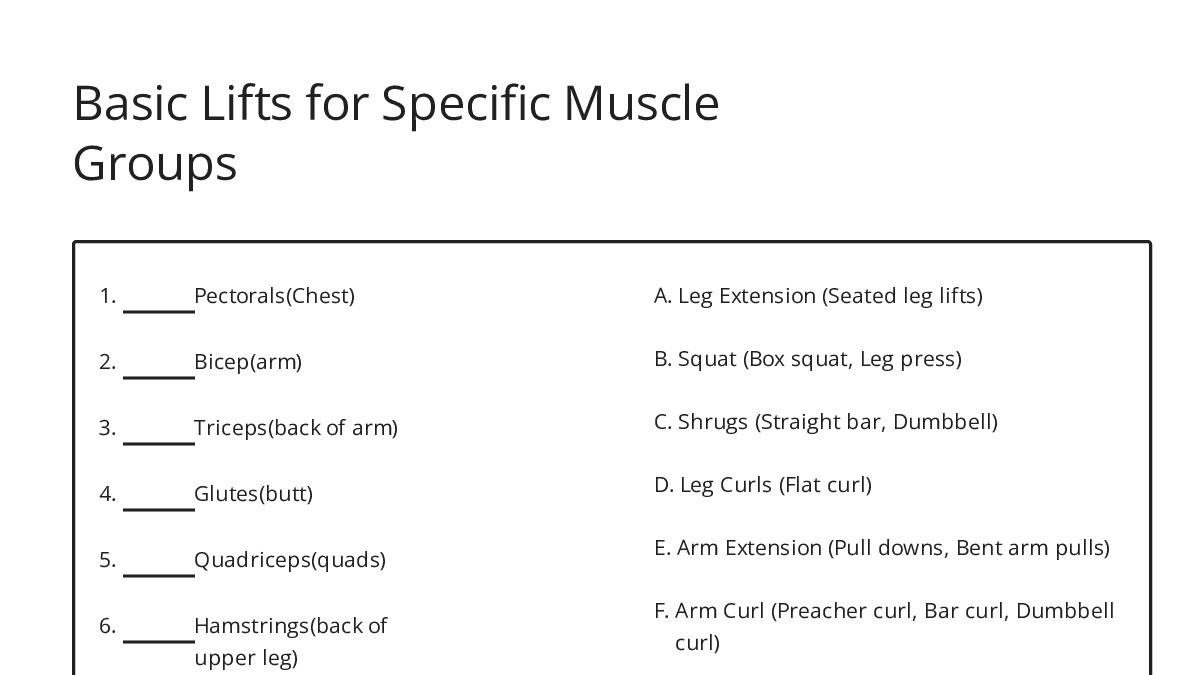 Basic Lifts for Specific Muscle Groups - My Worksheet Maker: Create ...
