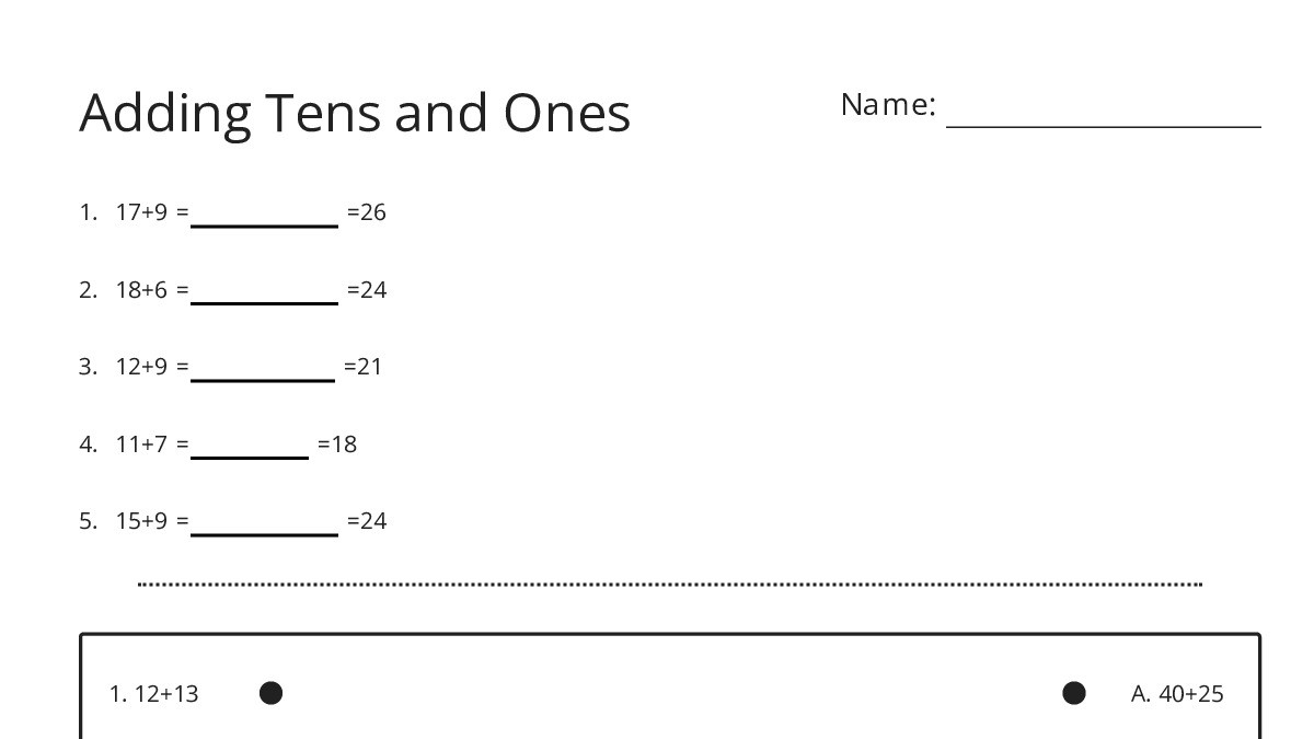 Adding Tens and Ones - My Worksheet Maker: Create Your Own Worksheets