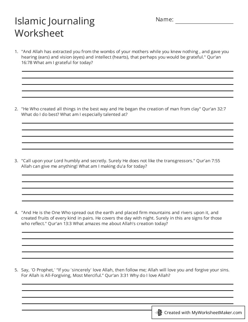 Islamic Journaling Worksheet - My Worksheet Maker: Create Your Own ...