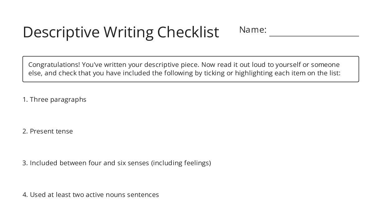 Descriptive Writing Checklist - My Worksheet Maker: Create Your Own ...